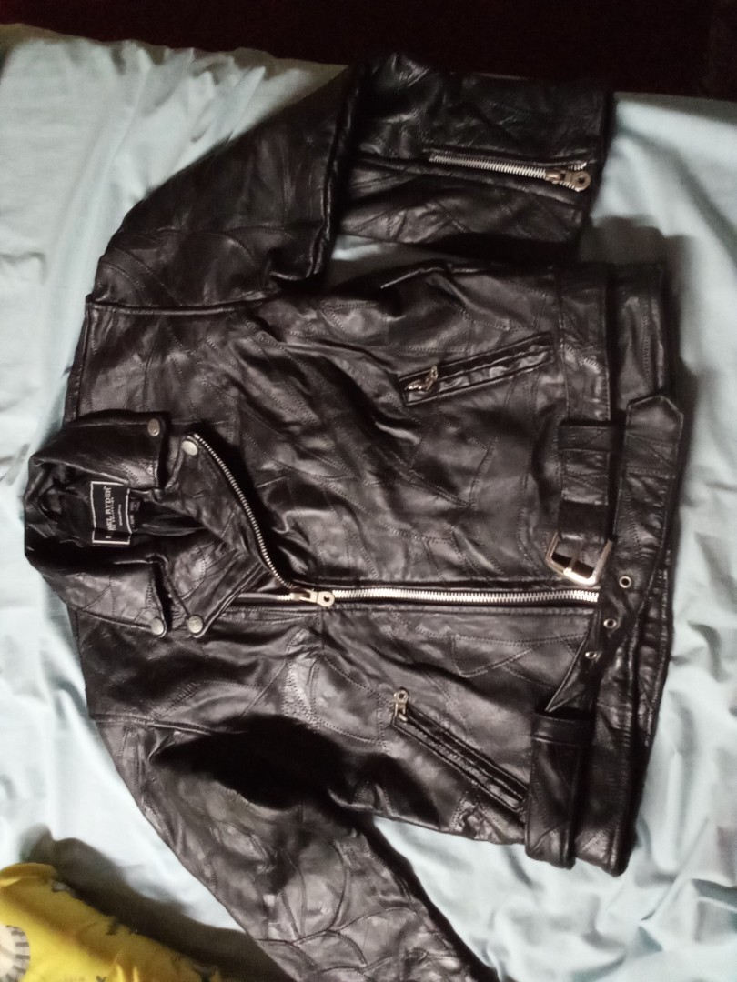 Pure black Biker leather jacket on Carousell