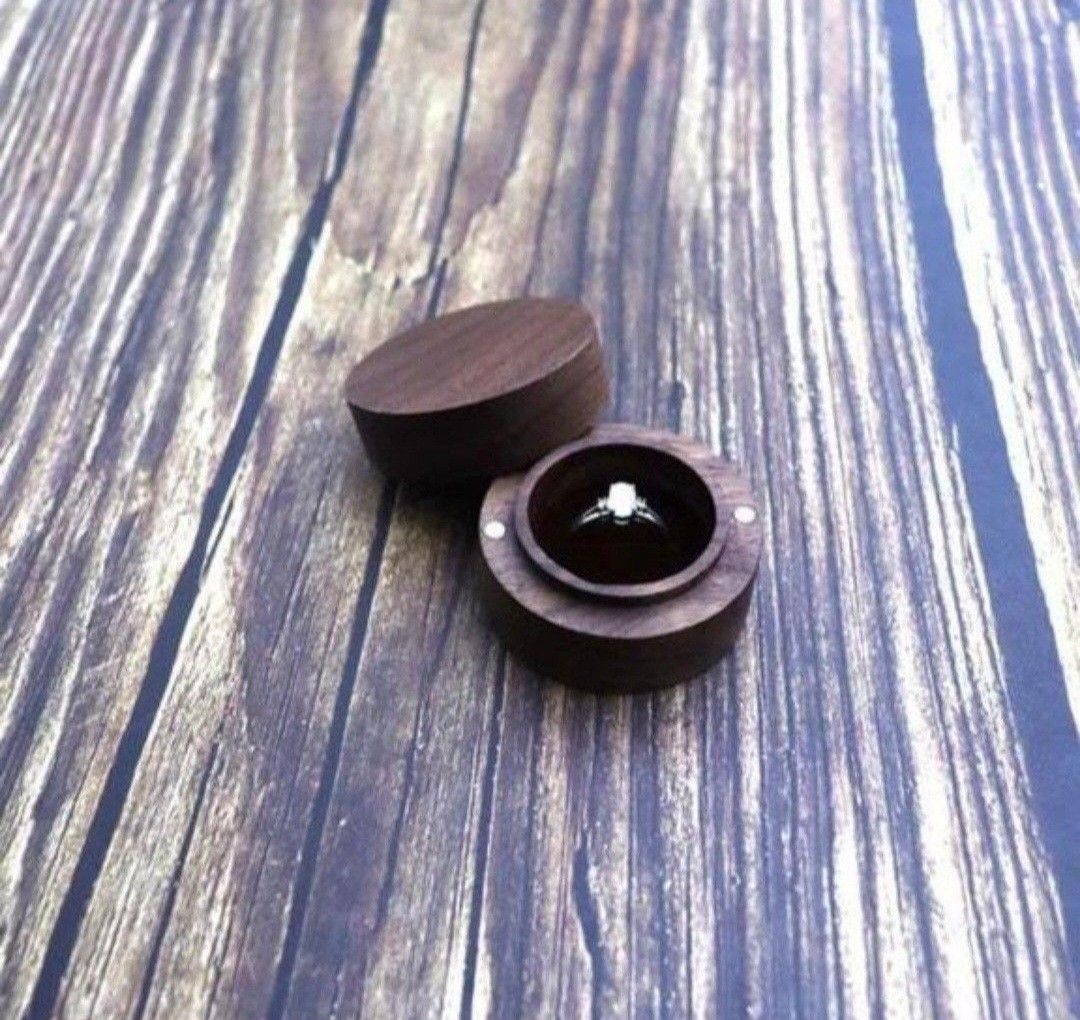 Round Wooden Walnut Wedding Proposal Ring Box, Men's Fashion, Watches ...