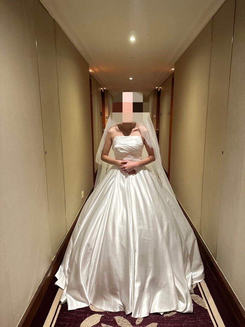 Satin bridal ball gown with 1 meter long train, Women's Fashion ...