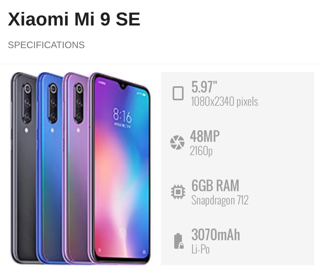 Xiaomi 9 SE 6GB ram + 128, Mobile Phones & Gadgets, Mobile Phones, Android Phones, Xiaomi on ...