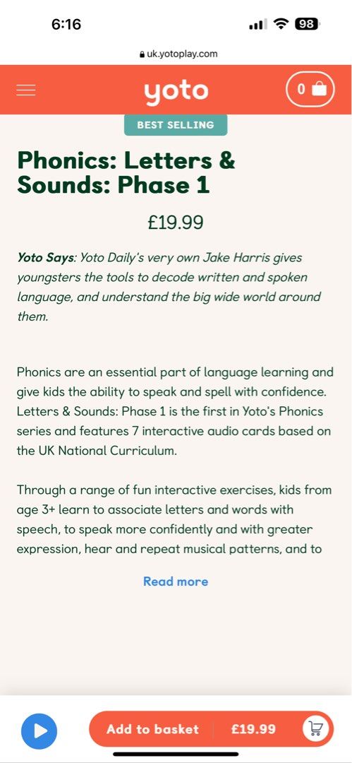 Yoto card UK Phonics Letters & Sound: Phase 1, Hobbies & Toys, Books ...