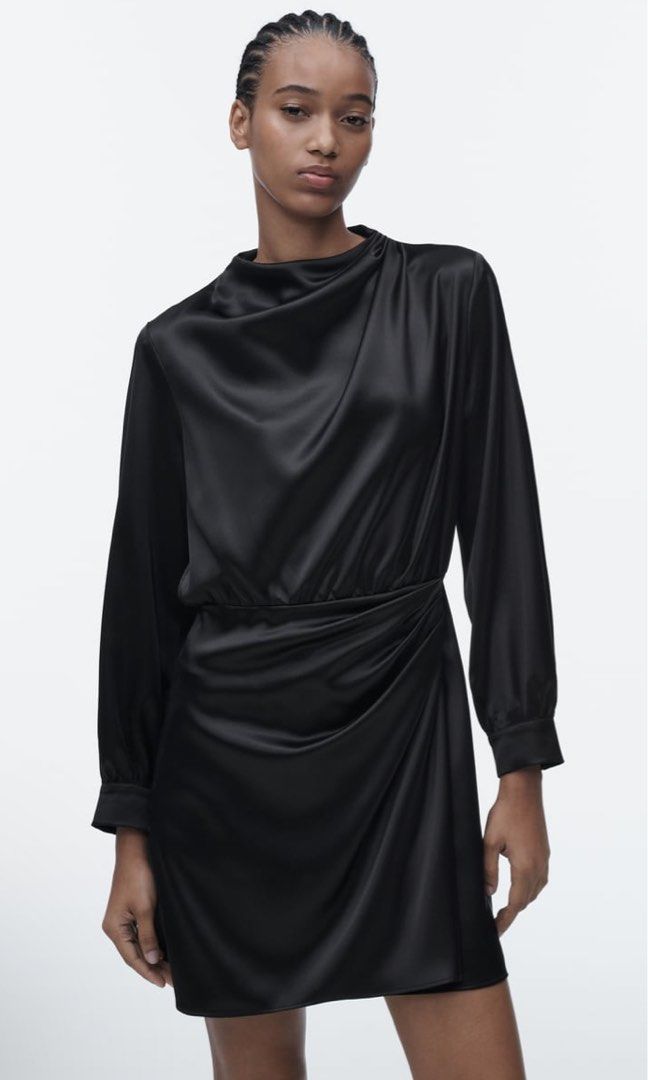Zara Black Satin Dress on Carousell