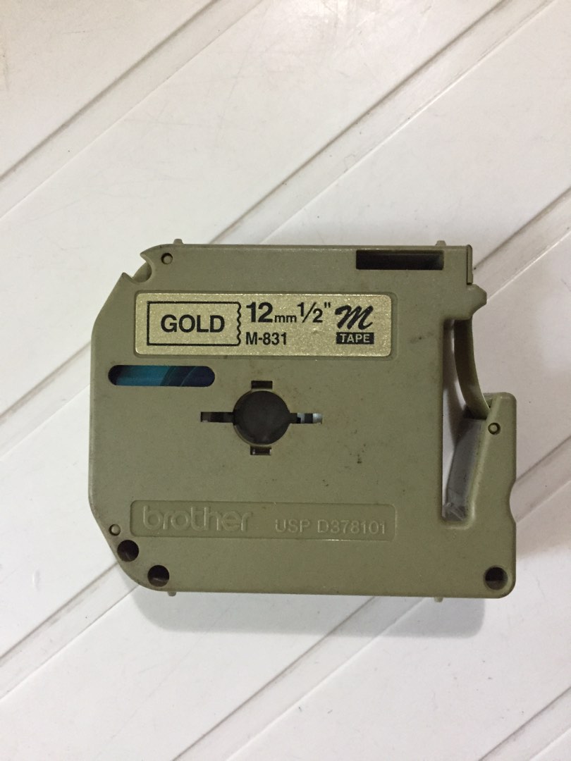 12mm x 8m Label Maker Gold tape and black text, Hobbies & Toys ...