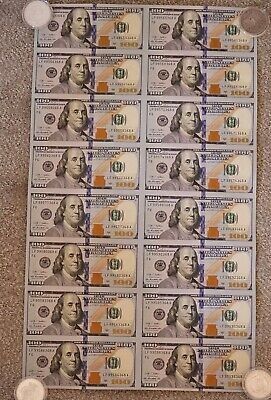 [1 sheet] 16-in-1 uncut sheet of US$100 bill., Hobbies & Toys ...