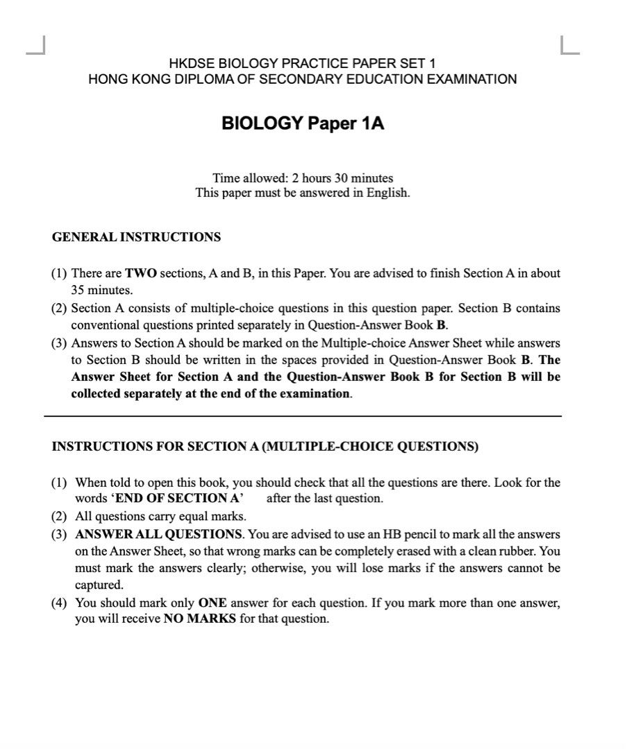 2023 HKDSE biology mock paper P1AB+ P2, 興趣及遊戲, 書本 & 文具, 書本及雜誌 - 補充練習 ...