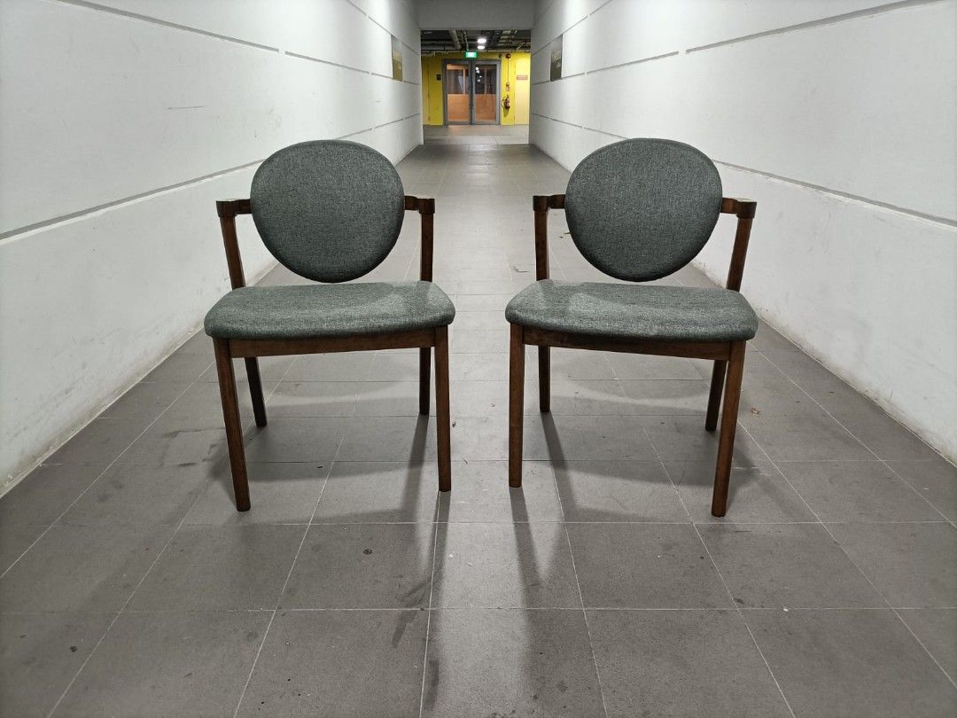 2 x CHECKERS Dining Chair in WALNUT with GREY FABRIC, Furniture & Home ...