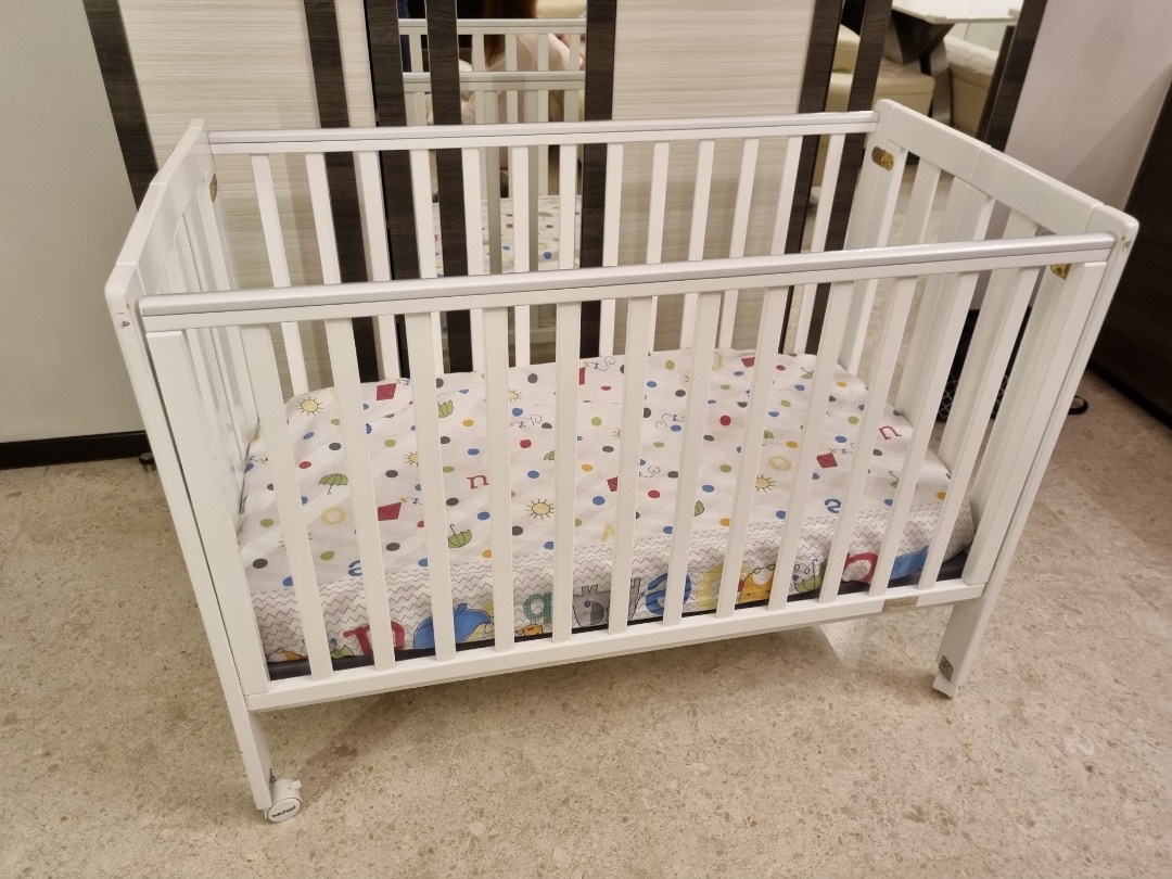 Baby Cot Foldable with Wheels + Spring Mattress, Babies & Kids, Baby ...