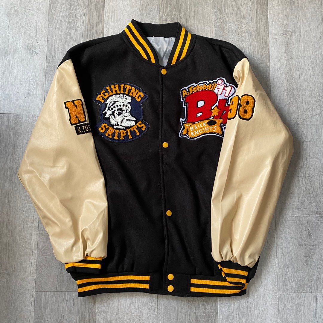 Black and Cream yellow Varsity Jacket on Carousell