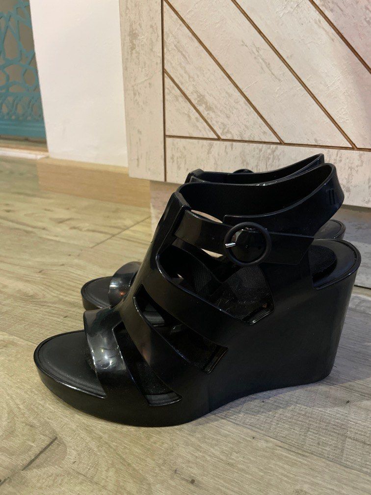 Black Melissa wedges, Women's Fashion, Footwear, Wedges on Carousell