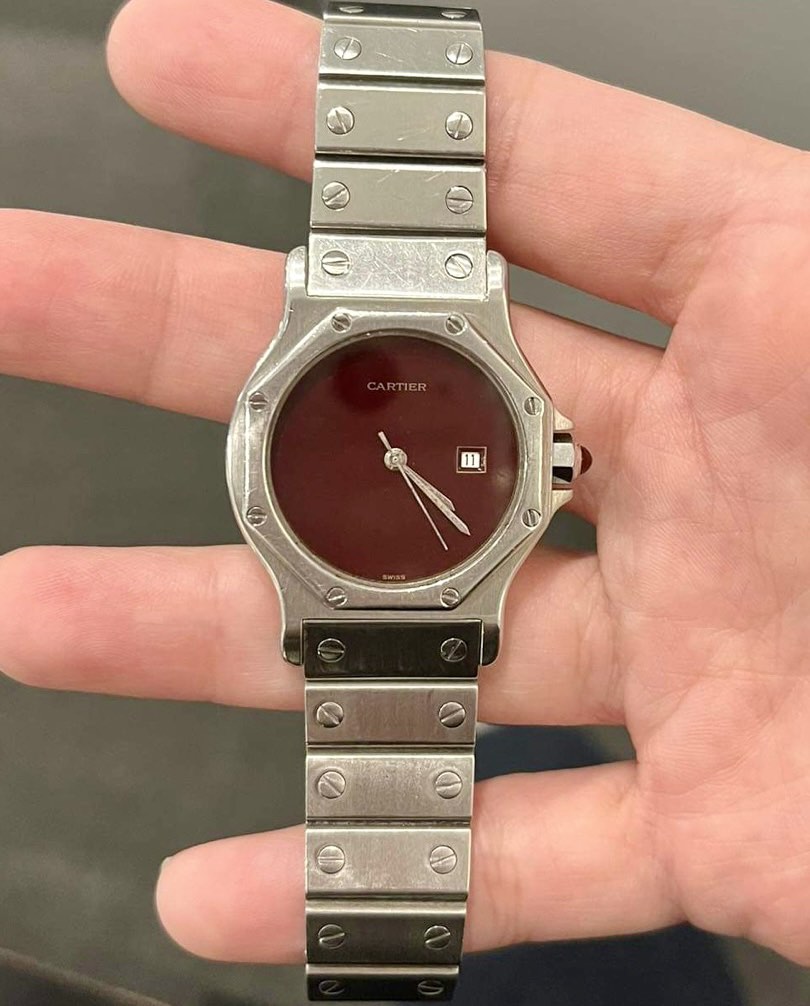 Cartier Santos Octagon Bordeaux dial, Luxury, Watches on Carousell