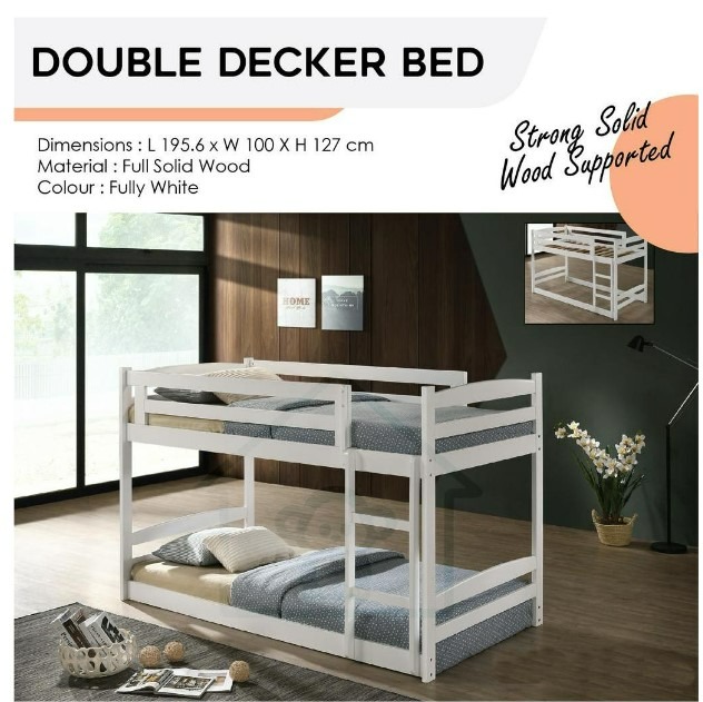 Double Decker White Wooden Bed Frame, Furniture & Home Living ...