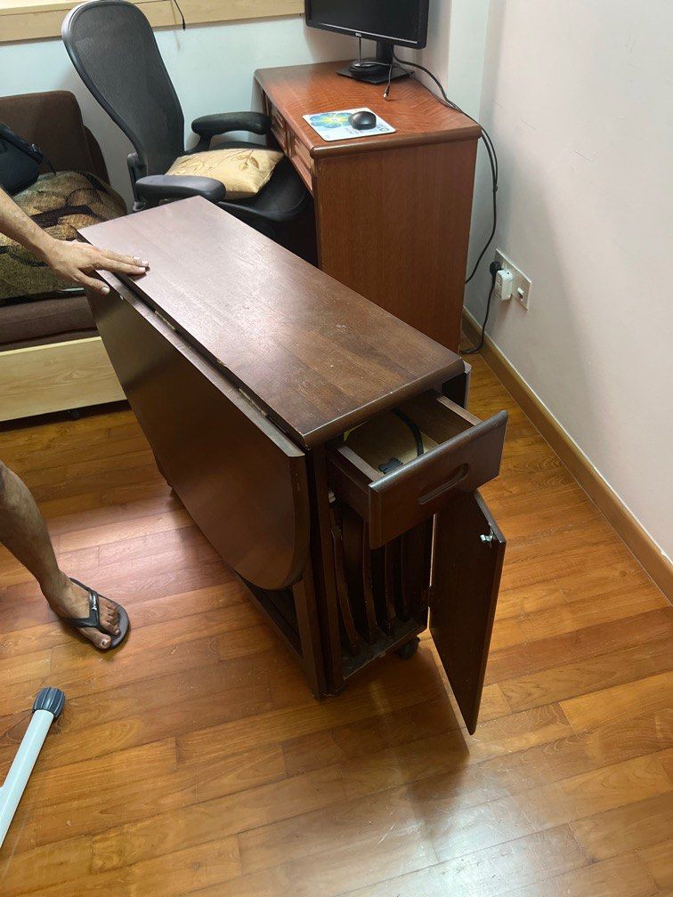 Expandable wooden dining table with 4 chairs, Furniture & Home Living ...