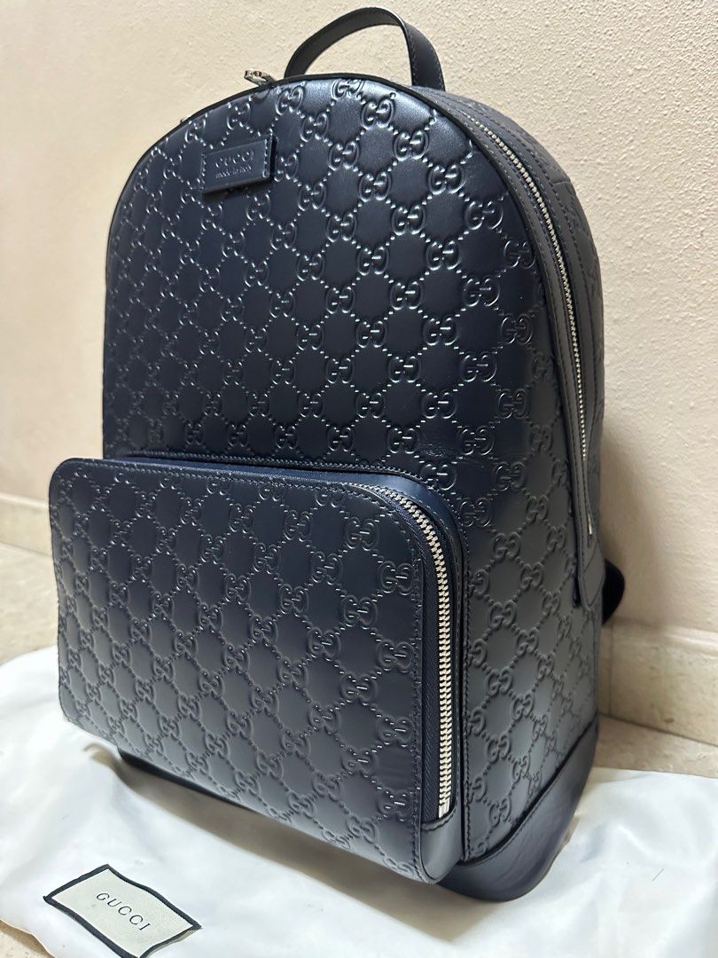 Gucci Signature Leather Backpack in Blue for Men, Luxury, Bags & Wallets on Carousell