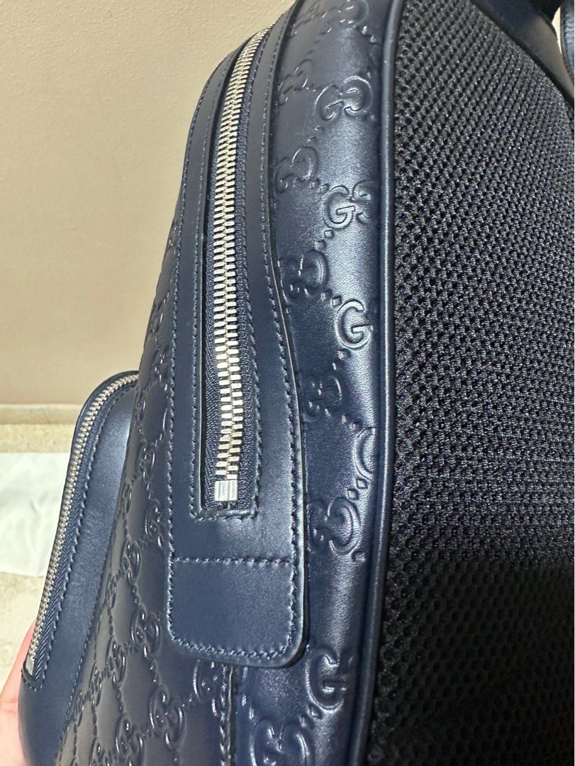 Gucci Signature Leather Backpack in Blue for Men, Luxury, Bags & Wallets on Carousell