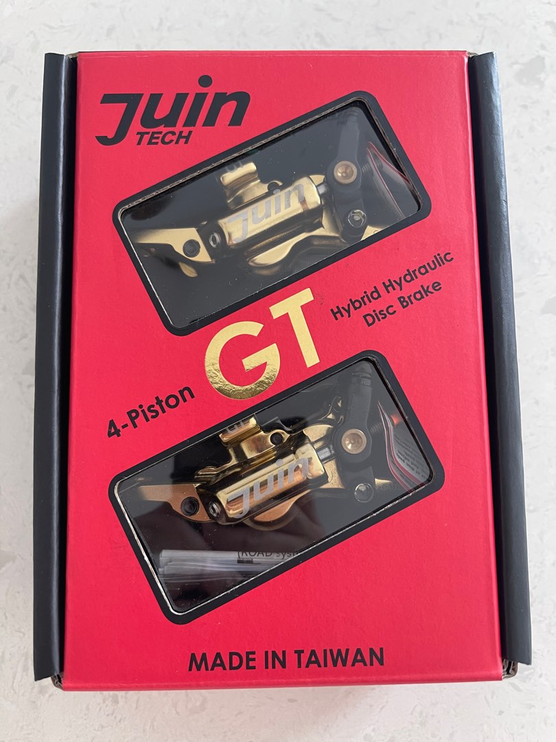 Juin Tech GT 4-Pistons Hybrid Hydraulic Brakes Gold, Sports Equipment ...