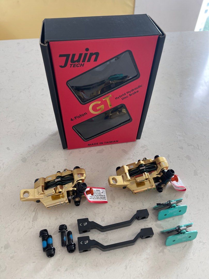Juin Tech GT 4-Pistons Hybrid Hydraulic Brakes Gold, Sports Equipment ...