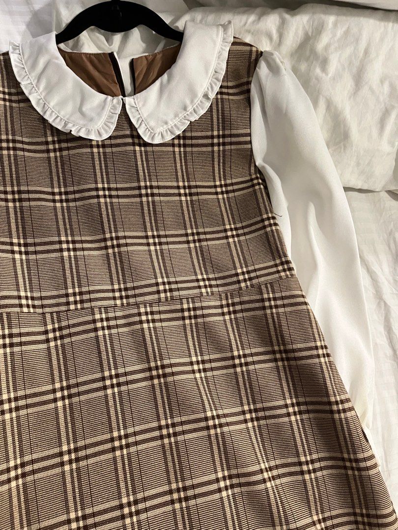 Lolita brown tier stripe Korean Cottagecore Y2K preppy dress, Women's ...