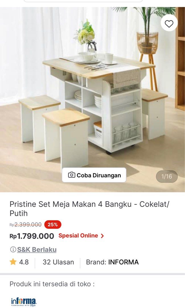 Meja makan minimalis informa, Perabotan Rumah di Carousell