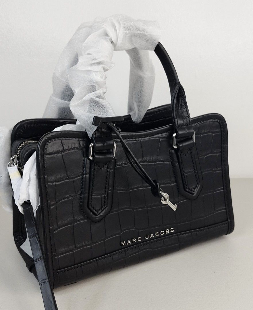 MJ Small Drifter Croc-Embossed Leather Satchel in Black, Luxury, Bags ...
