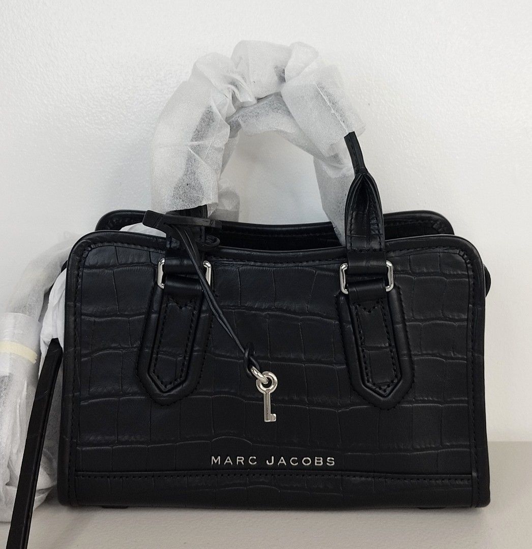 MJ Small Drifter Croc-Embossed Leather Satchel in Black, Luxury, Bags ...