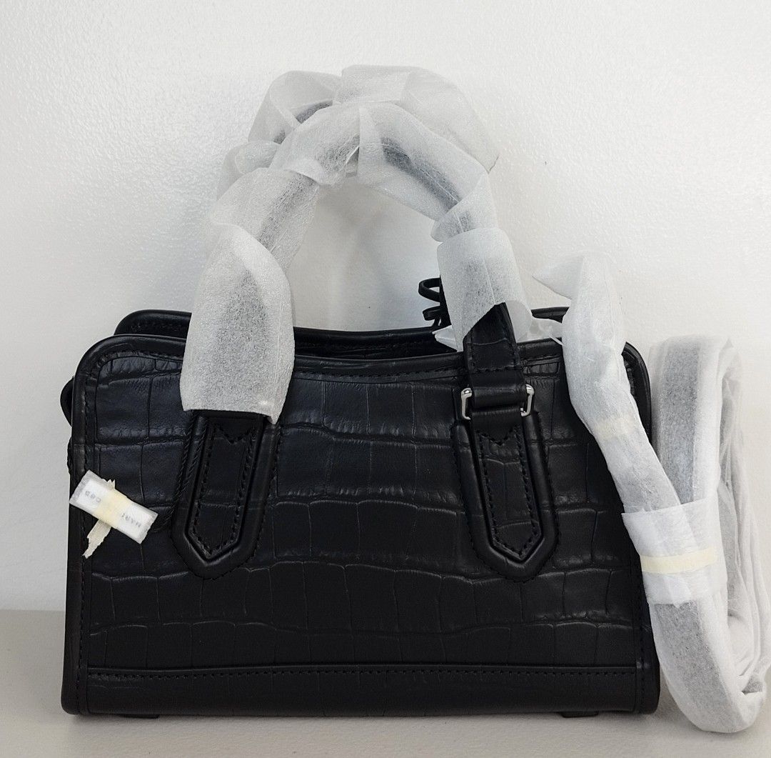MJ Small Drifter Croc-Embossed Leather Satchel in Black, Luxury, Bags ...