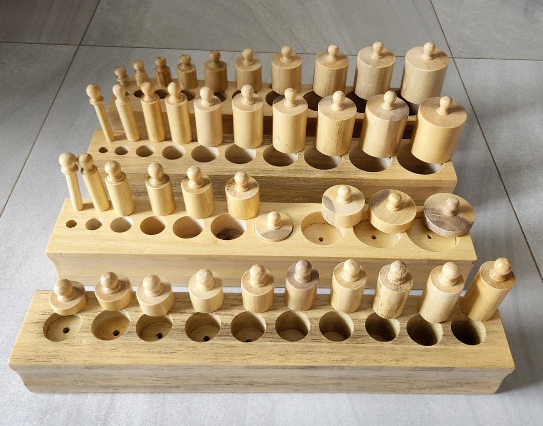 Montessori Wooden Knobbed Cylinders Block Set, Hobbies & Toys, Toys ...