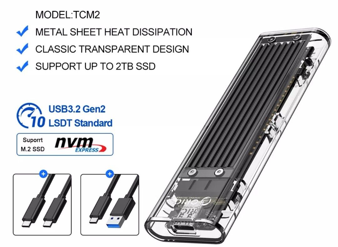 ORICO SSD enclosure Transparent NVME M.2 to type C external enclosure ...