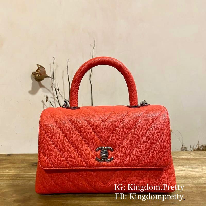 Pre-order Chanel Coco Chevron Quilted Top Handle In Caviar Small Red ...