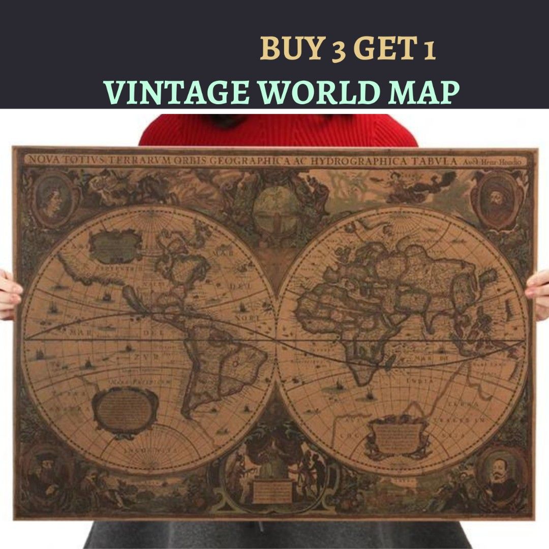 Retro poster world map nautical ocean, vintage posters, Furniture ...
