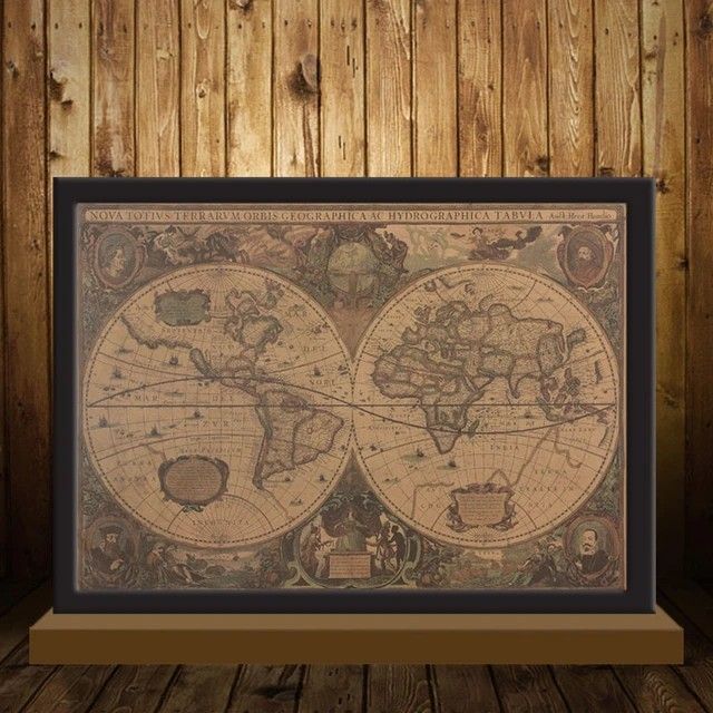 Retro poster world map nautical ocean, vintage posters, Furniture ...