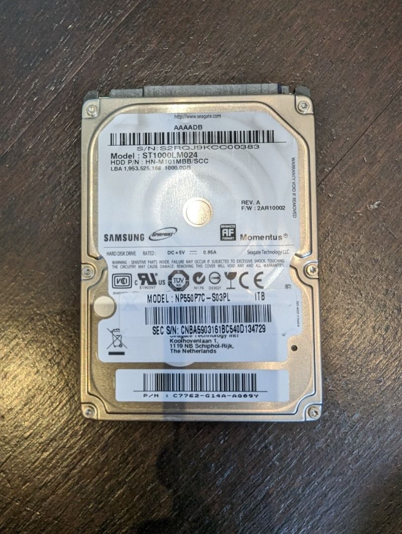 Samsung HDD 1000GB ST1000LM024, Computers & Tech, Parts & Accessories ...