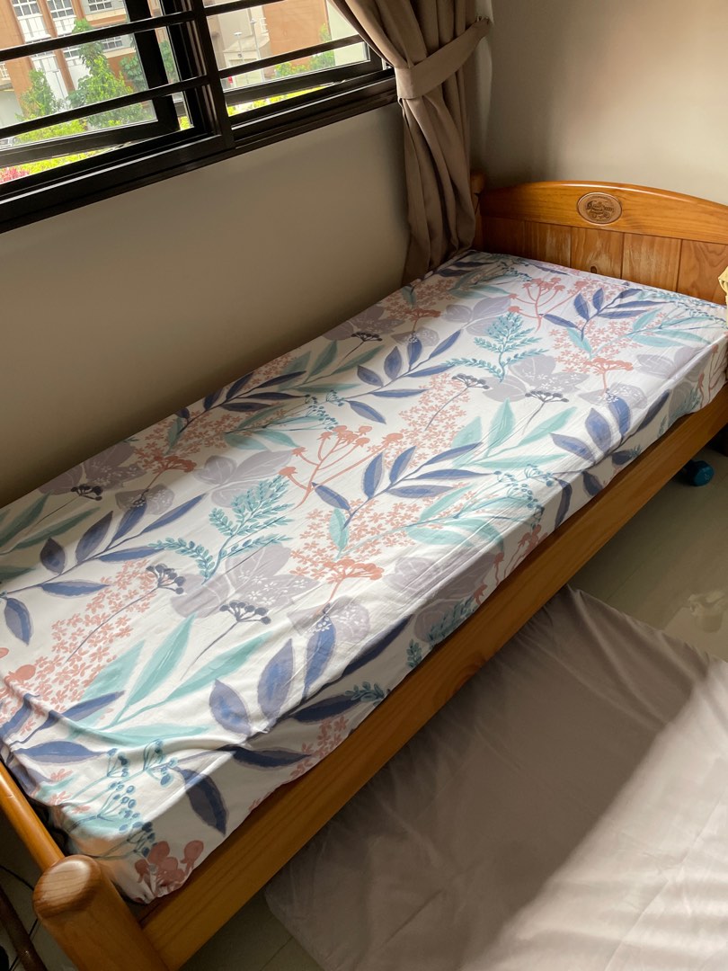 Single bed with mattress, Furniture & Home Living, Furniture, Bed ...