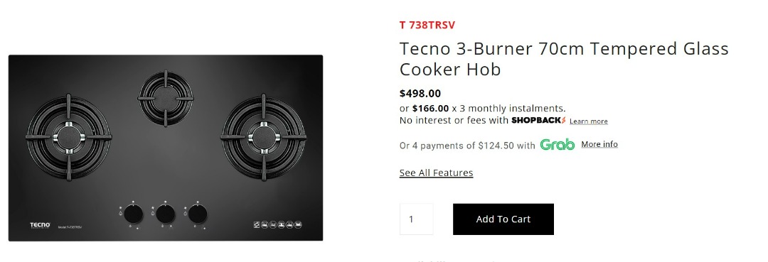 Tecno Brand New Cooker Hob Gas Stove 76cm, TV & Home Appliances ...