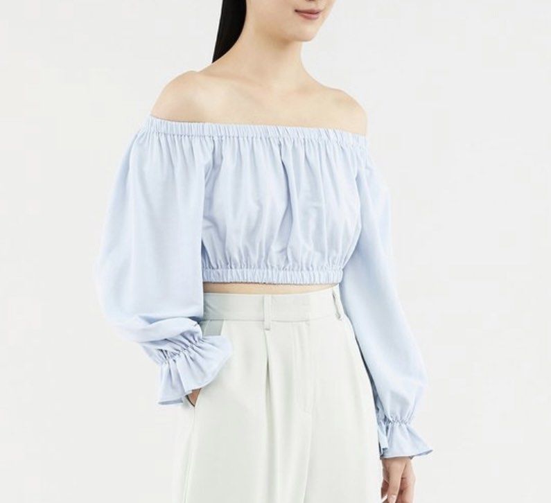 TEM Yasmine Off-shoulder Top - Powder Blue, Women's Fashion, Tops ...