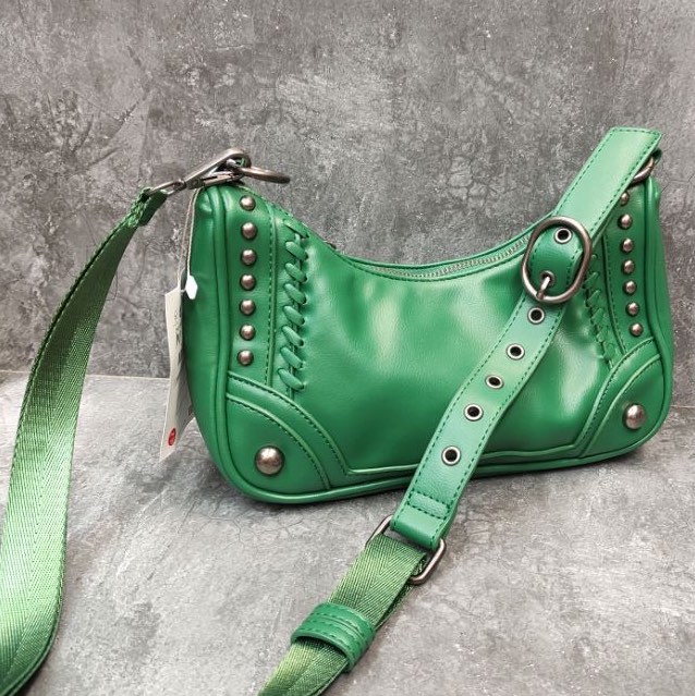 Zara Rocker Stud Bag with Price Tag - Green, Fesyen Wanita, Tas ...