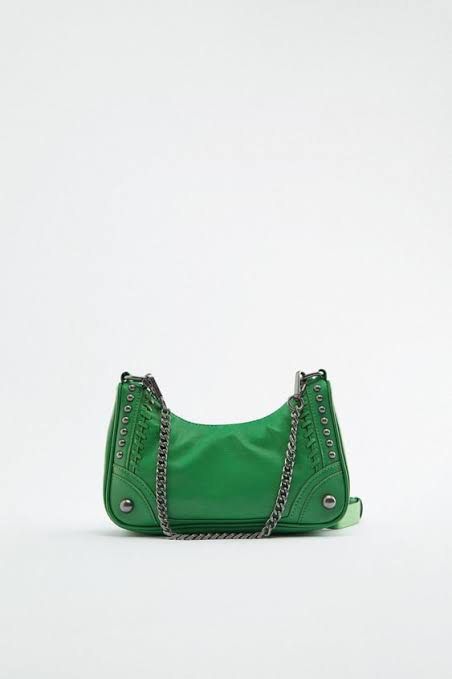 Zara Rocker Stud Bag with Price Tag - Green, Fesyen Wanita, Tas ...
