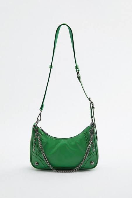 Zara Rocker Stud Bag with Price Tag - Green, Fesyen Wanita, Tas ...