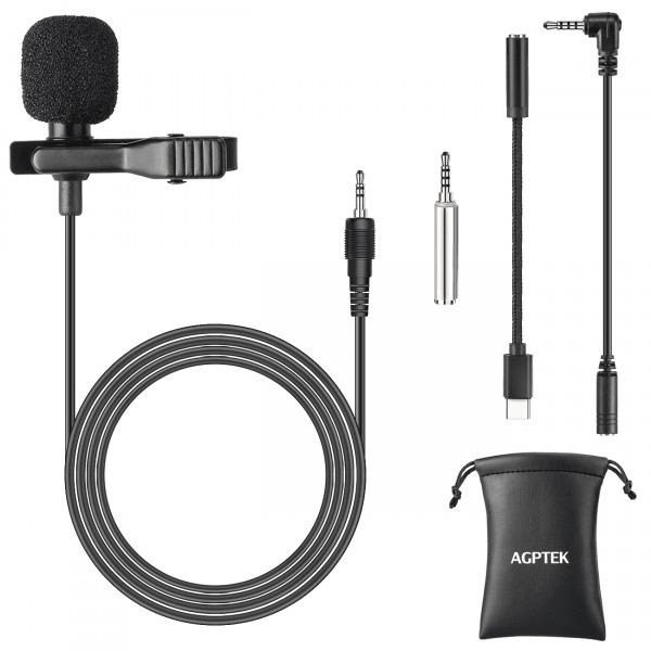 AGPTEK Lavalier Microphone-2M Cable, Clip-on Lapel Omnidirectional ...