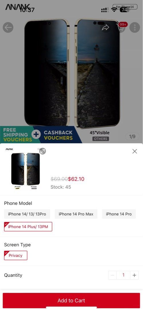 Anank Japan Privacy Screen Protector Glass Pro 9H 2.5D, Mobile Phones ...