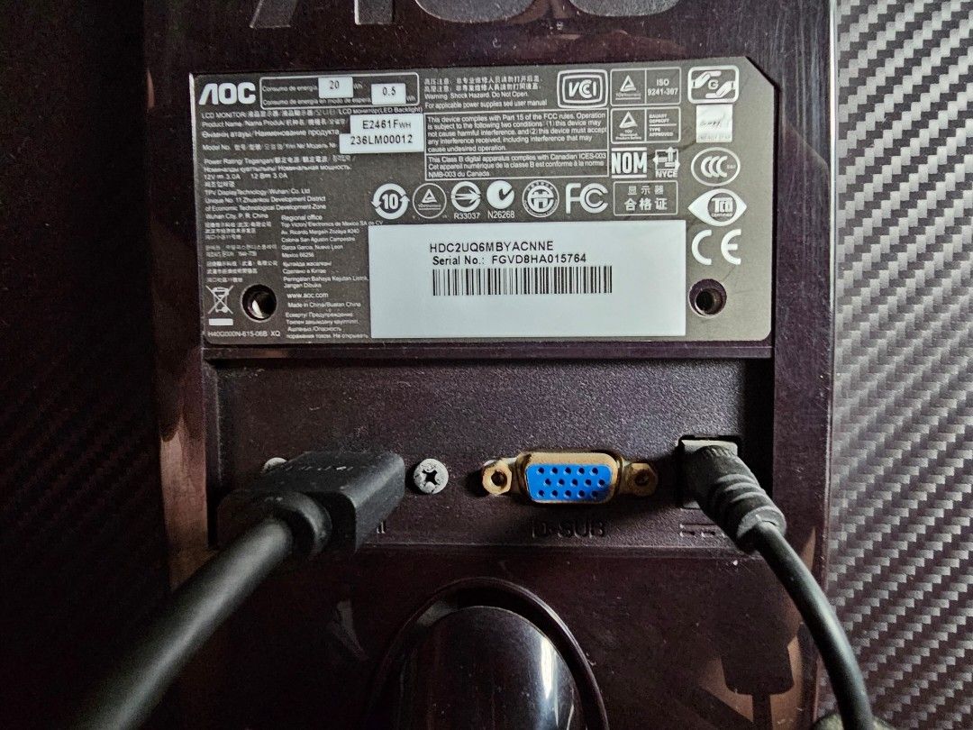 AOC E2461FWH 23.6" LCD Monitor 60hz, Computers & Tech, Parts ...