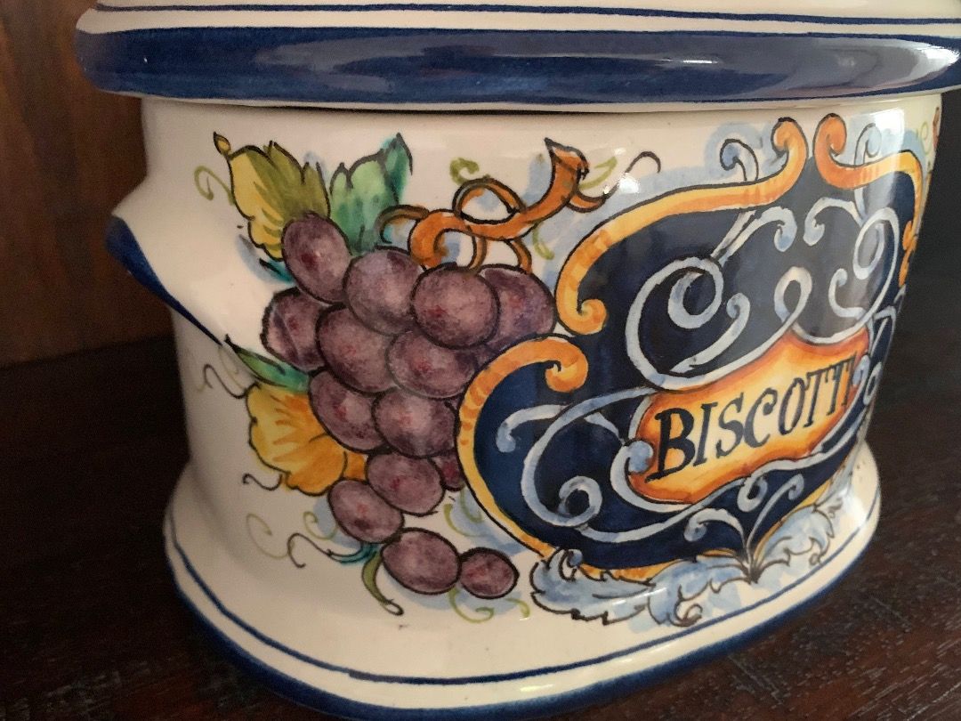 Beautiful Hand Painted Ceramic Italian Biscotti (Cookie) Jar, Furniture ...