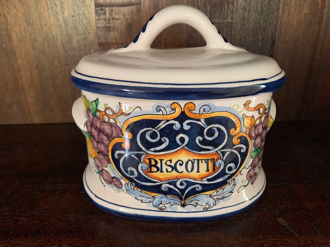 Beautiful Hand Painted Ceramic Italian Biscotti (Cookie) Jar, Furniture ...