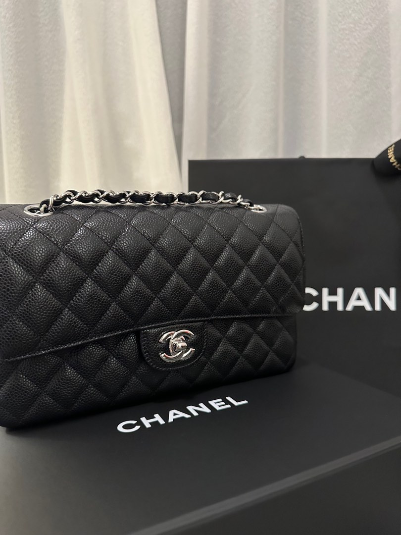 Brand new Local Receipt Chanel Classic Flap Medium Silver HW, Luxury ...