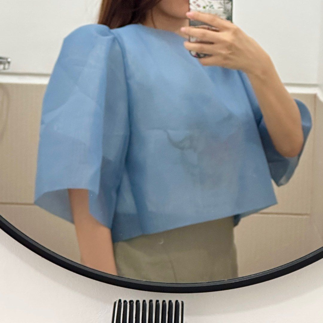 Dusty blue modern organdy kimona filipiniana on Carousell