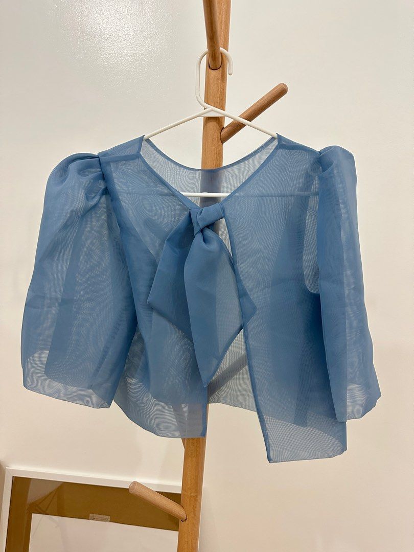 Dusty blue modern organdy kimona filipiniana on Carousell