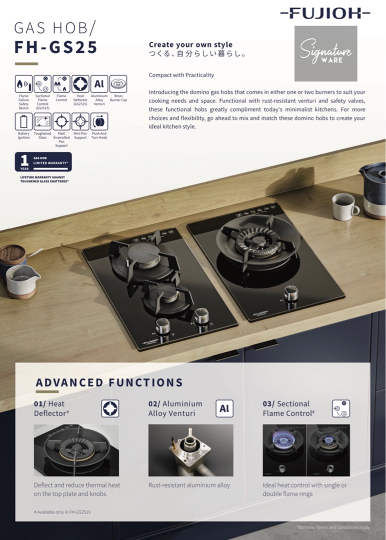 Fujioh FH-GS2515 / FH-GS2525 DOMINO GAS HOB, TV & Home Appliances, Kitchen Appliances, Cookers ...