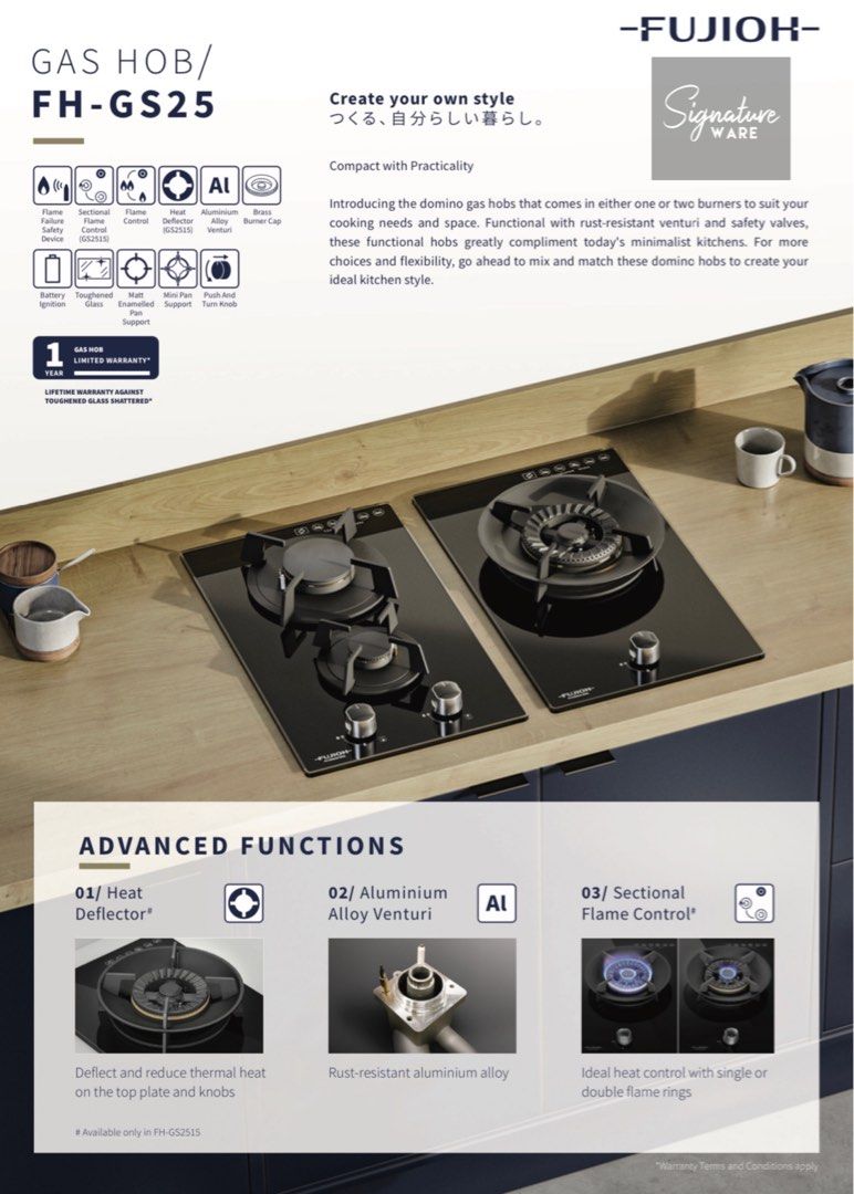 Fujioh FH-GS2515 / FH-GS2525 DOMINO GAS HOB, TV & Home Appliances, Kitchen Appliances, Cookers ...