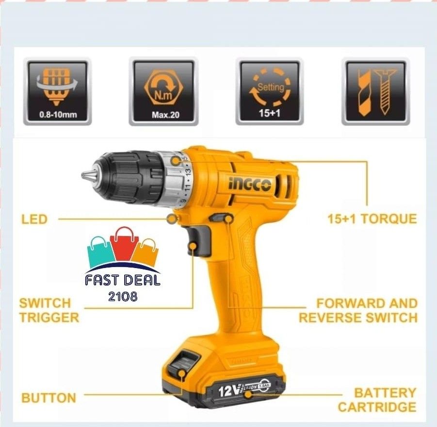 INGO Li-on Cordless Drill CDLI1222, Furniture & Home Living, Home ...