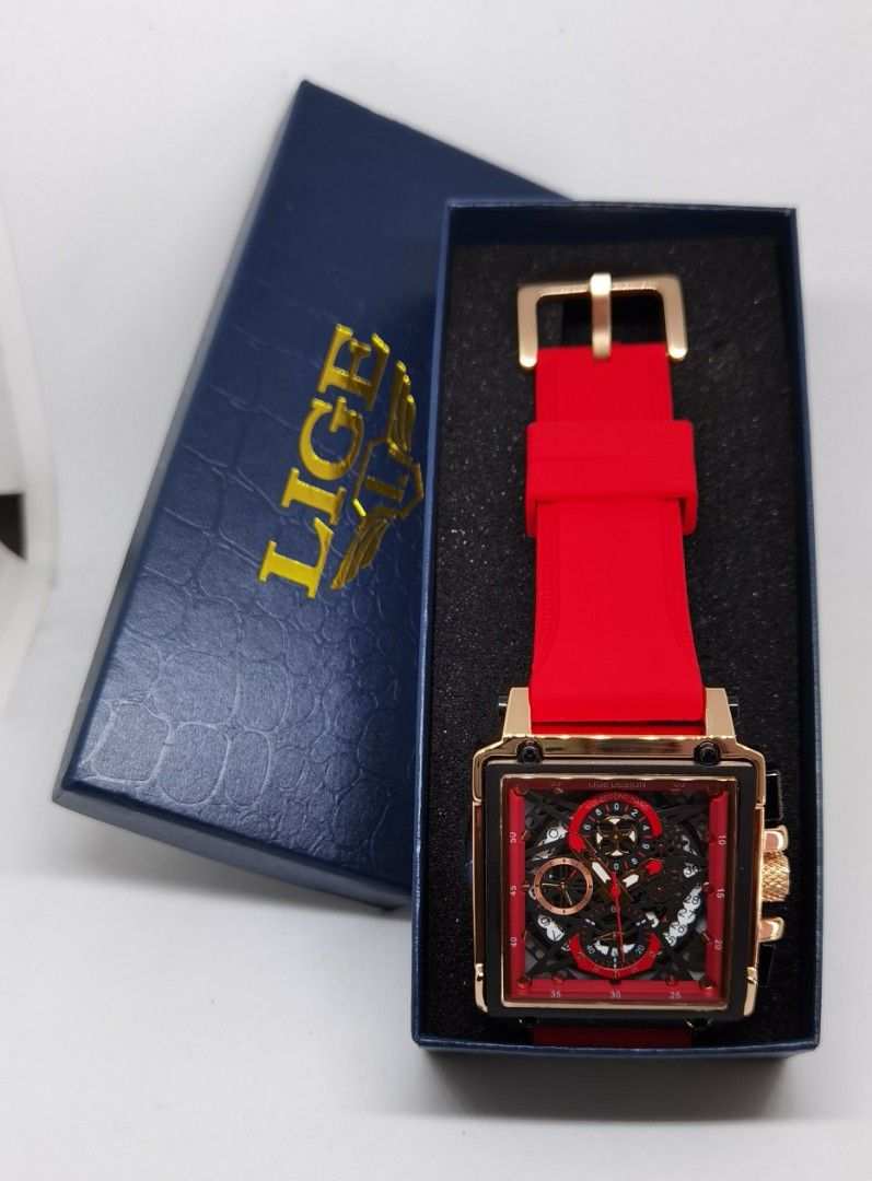 LIGE Men's Watches Luxury High Quality Hollow Square Men Wrist Watch ...