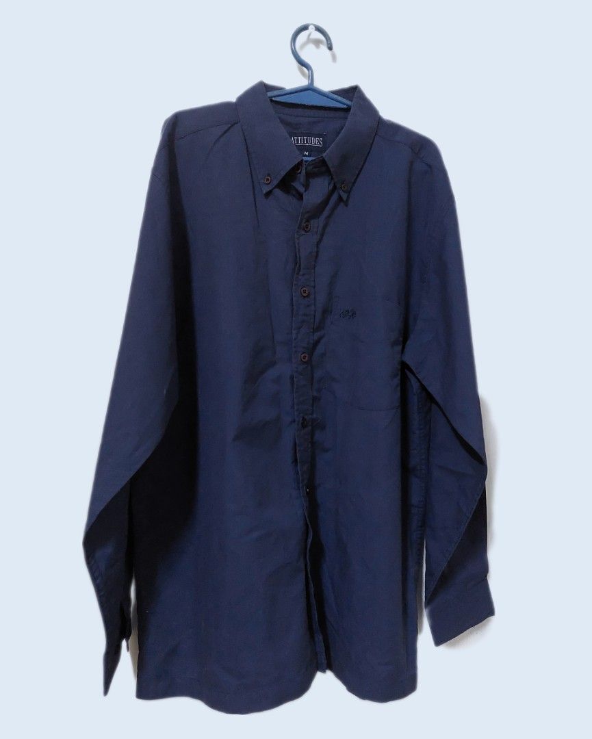 Mens Button-Up Navy Blue Classic Fit Long Sleeves, Men's Fashion, Tops ...